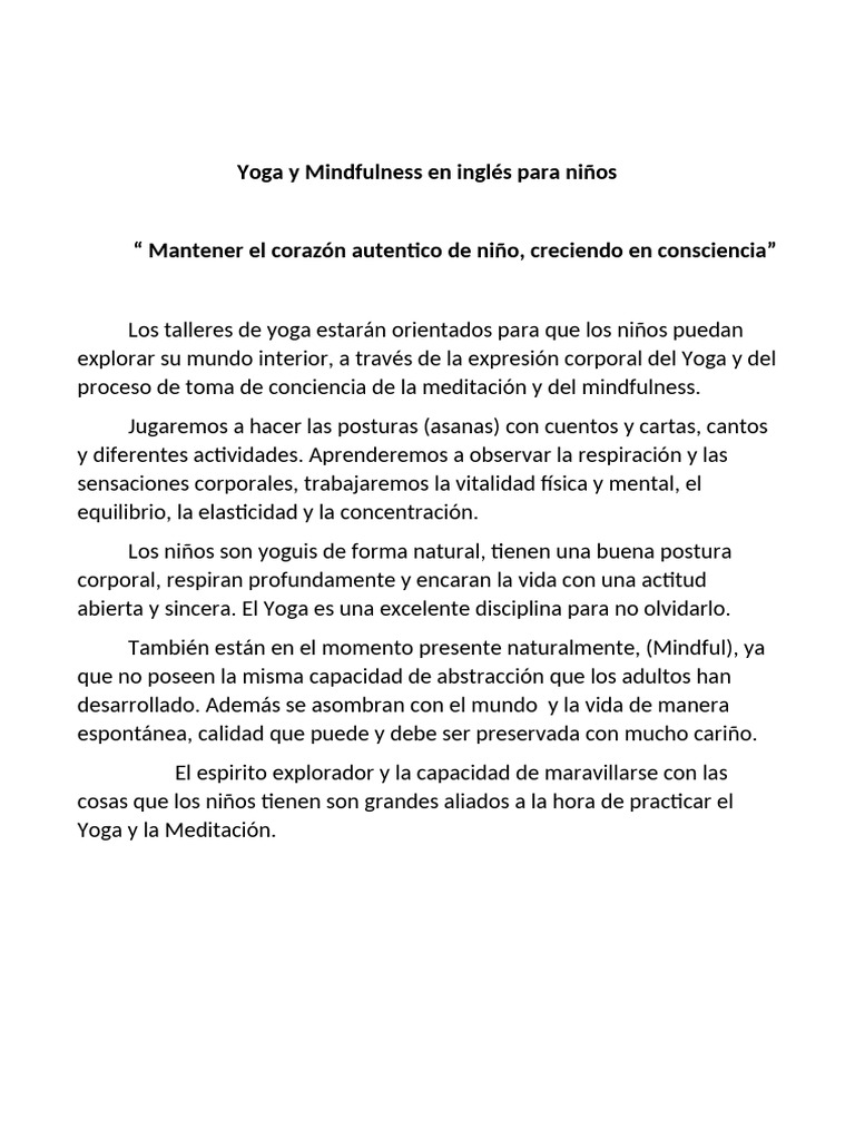 Yoga y Mindfulness para Niños en Inglés | PDF | Yoga | Aprendizaje
