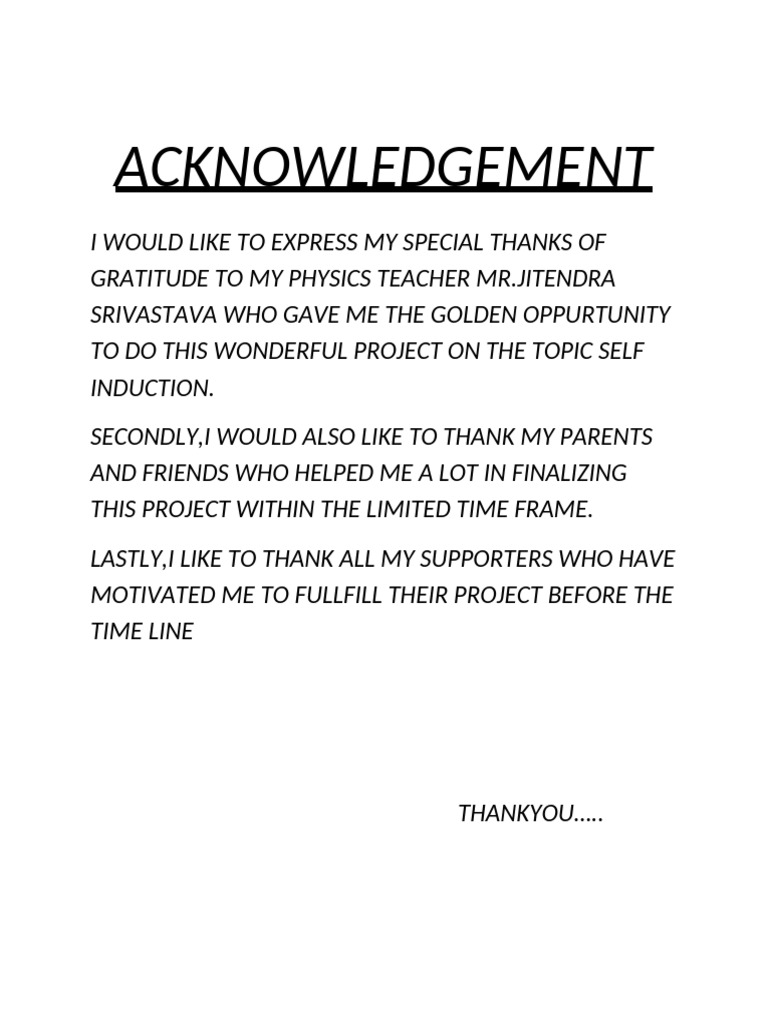 Acknowledgment for Self-Induction Project | PDF
