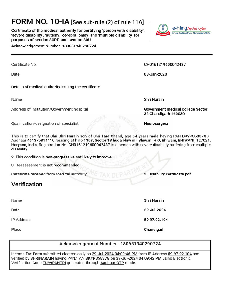 Form 10-IA Acknowledgement Details | PDF