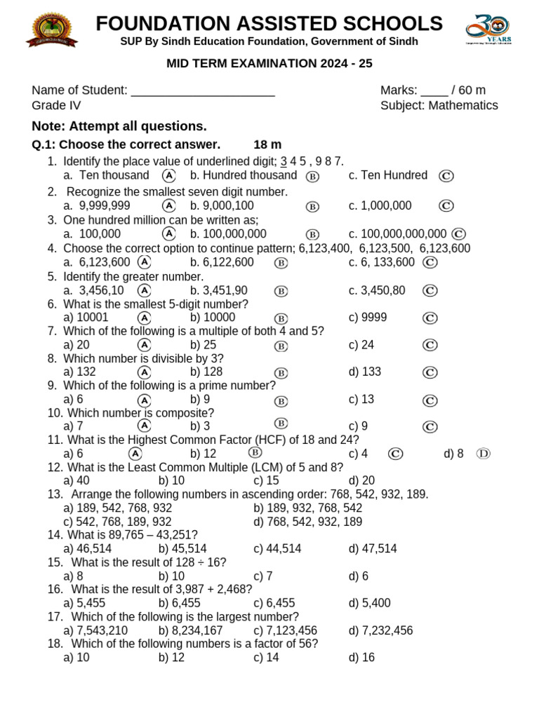 math class 4 ok | PDF | Mathematics | Arithmetic