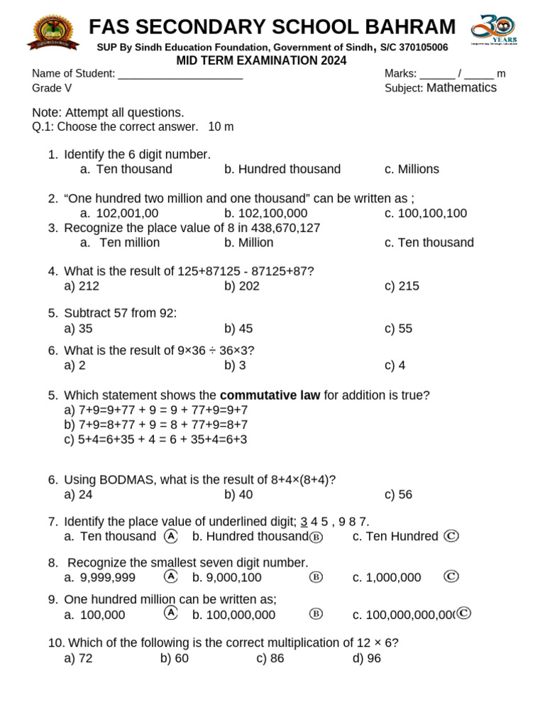 Math Class 5 | PDF | Mathematics