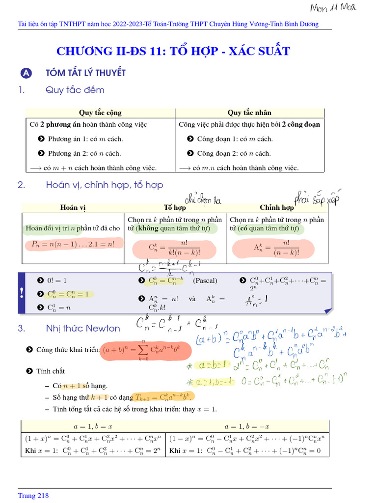 Chương Ii-Đs 11-Tổ Hợp-Xác Suất+chương Iii-Hh11 QHVG Trong KG | PDF