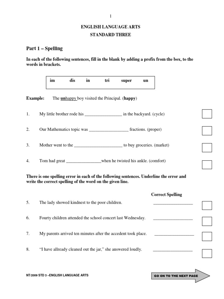 NT2009 Eng Lang STD 3 Test | PDF | Punctuation | Part Of Speech
