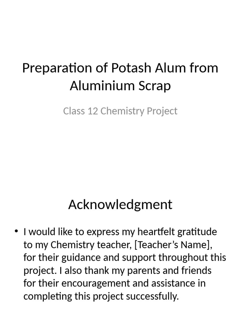 Preparation of Potash Alum Project | PDF | Aluminium | Sulfuric Acid
