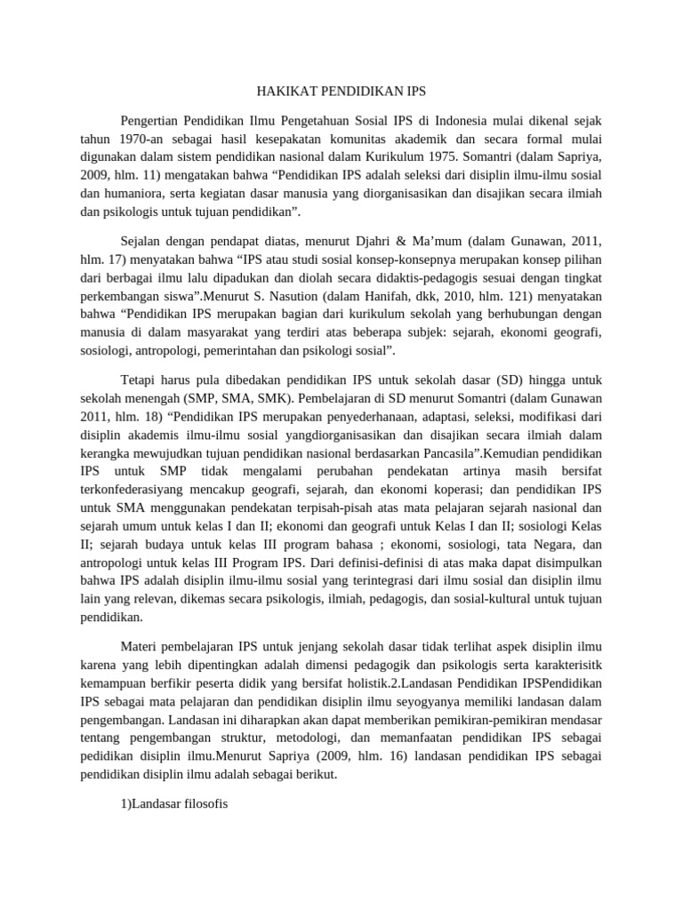 Gambaran Umum Hakikat Pendidikan Ips | PDF