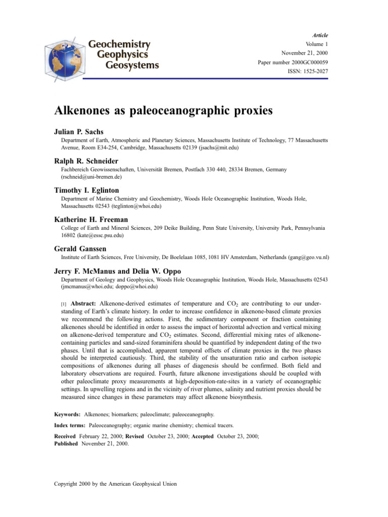 Alkenones Geochem Geophys Geosyst - 2000 - Sachs - Alkenones As ...
