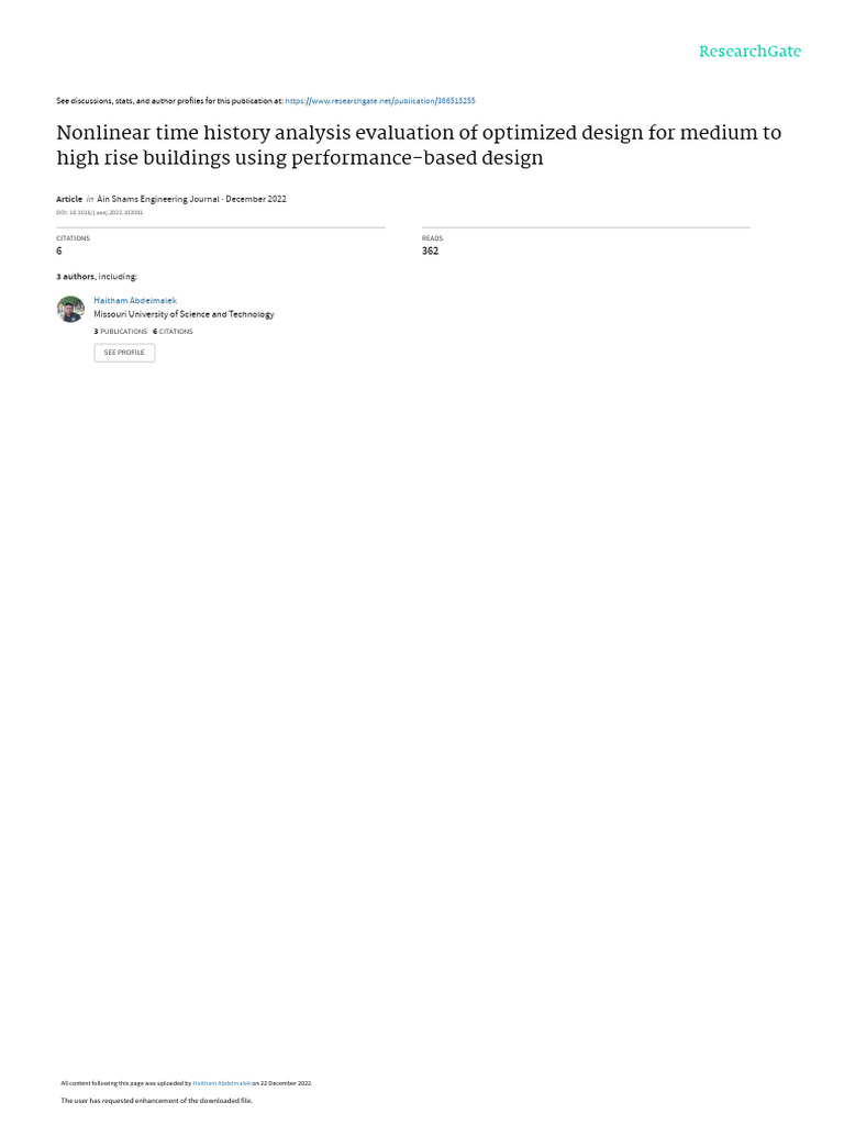 Nonlinear Time History Analysis Evaluation Of Optimized Design For Medium To High Rise Buildings