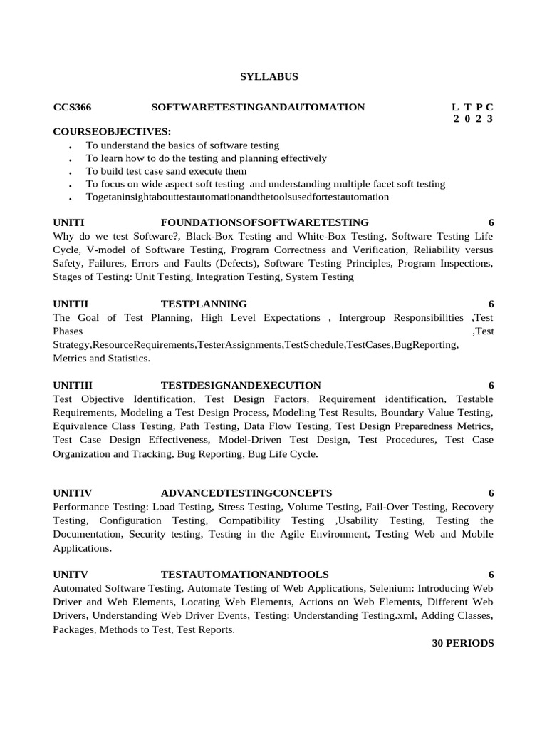 CCS366 syllabus | PDF | Software Testing | Quality Assurance