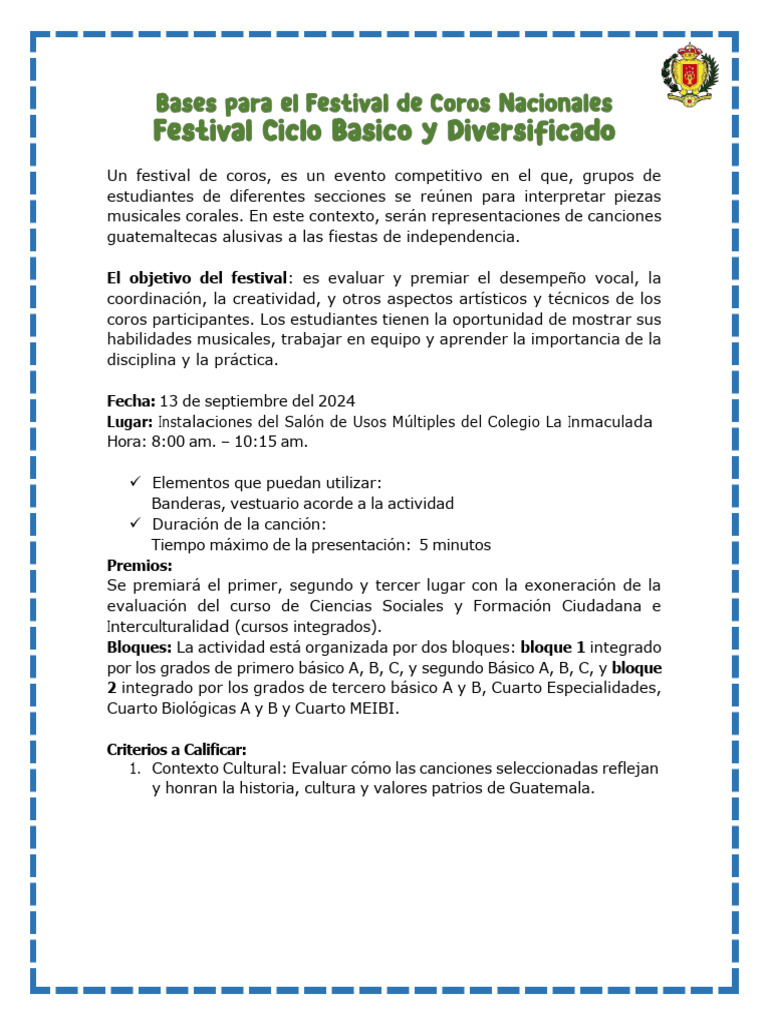 Bases para Festival de Coros | PDF