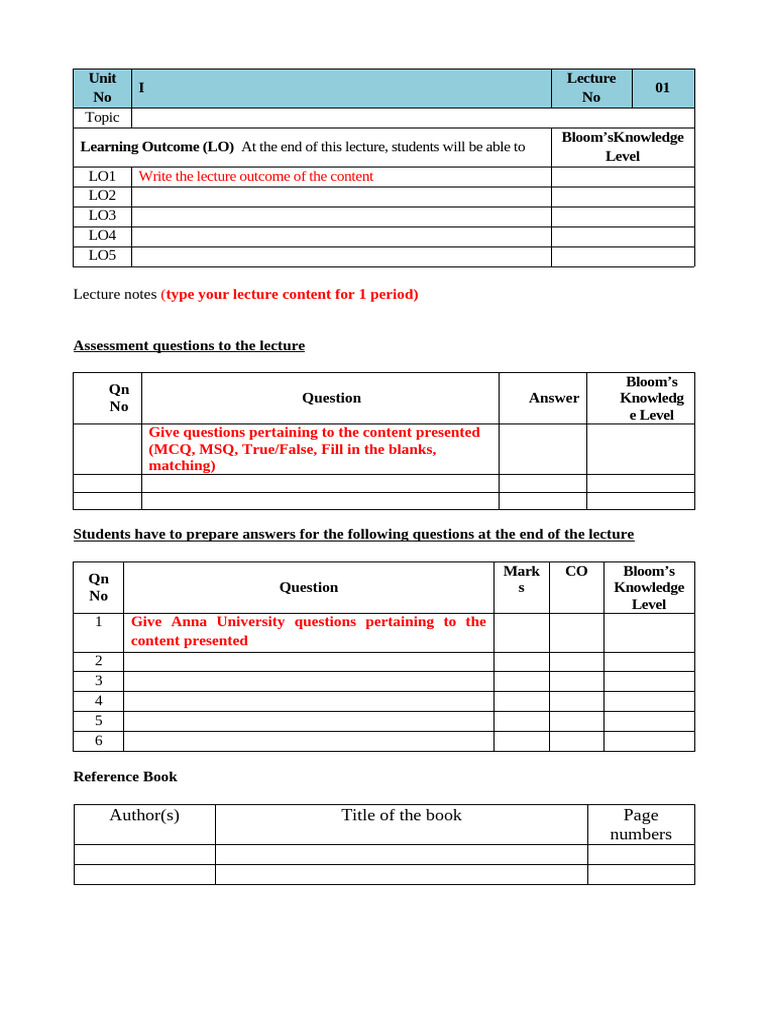Lecture Notes Template Unit1 | PDF | Learning | Behavior Modification
