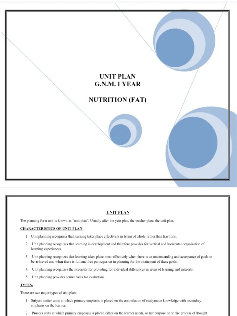 Unit Plan Fat Nutrition | PDF