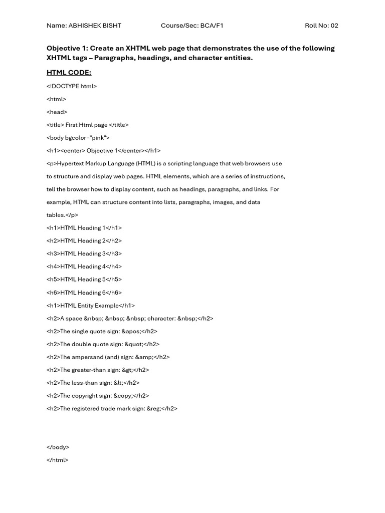 HTML WORK ABHISHEK | PDF | Html | Hyperlink