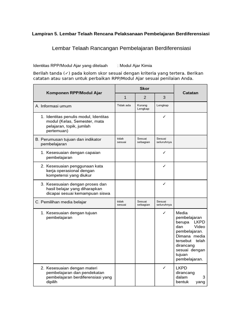 Lembar Telaah RPP Kelompok 4 | PDF