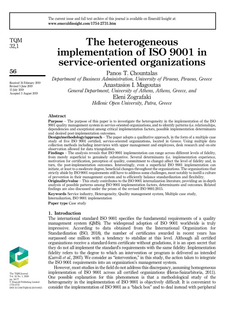 The Heterogeneous Implementation of ISO 9001 in Service-Oriented ...