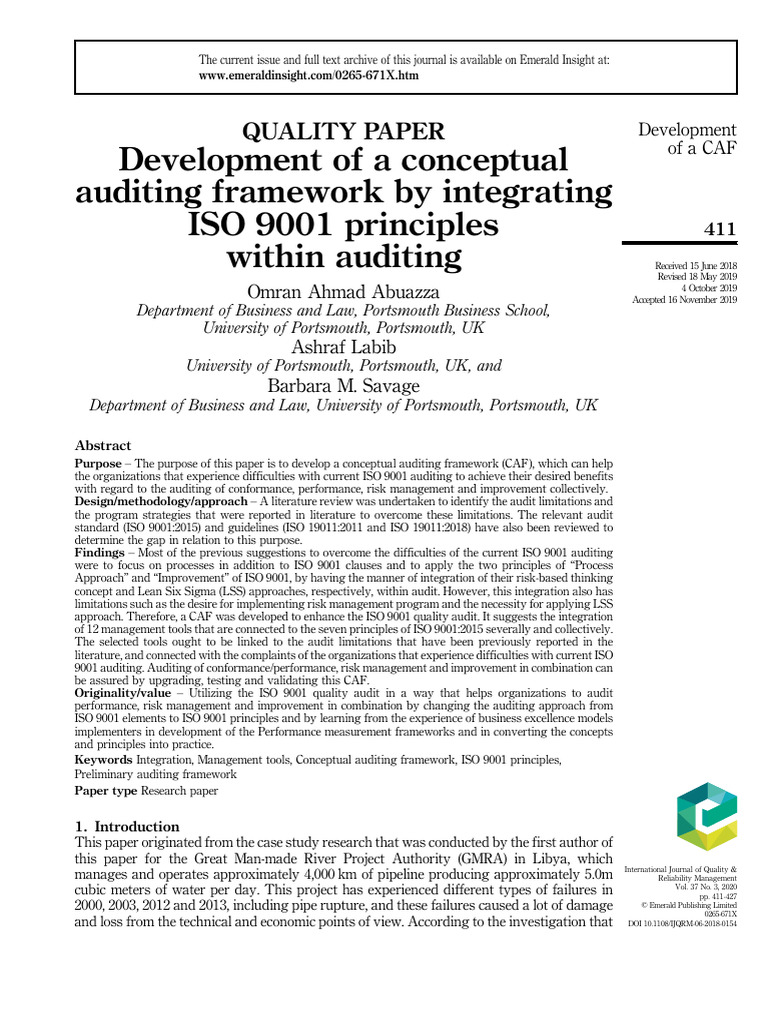 Development of A Conceptual Auditing Framework by Integrating ISO 9001 ...