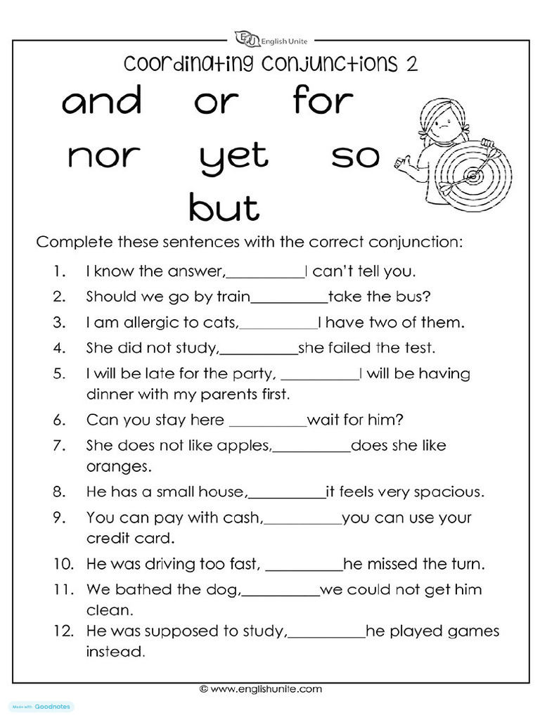 Coordinating Conjunctions WS 3 | PDF