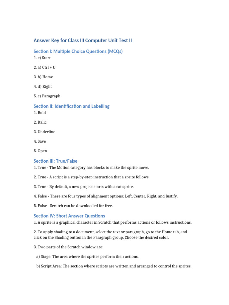 Class_III_Computer_Answer_Key | PDF
