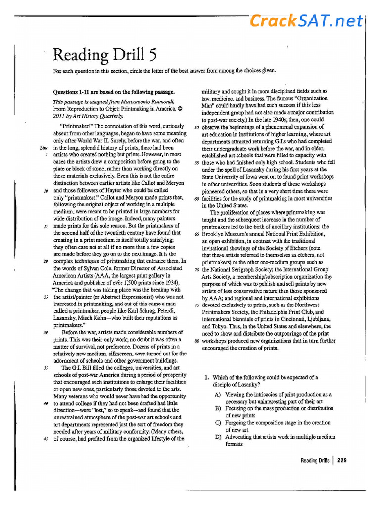 SAT Reading Practice Test 5 | PDF