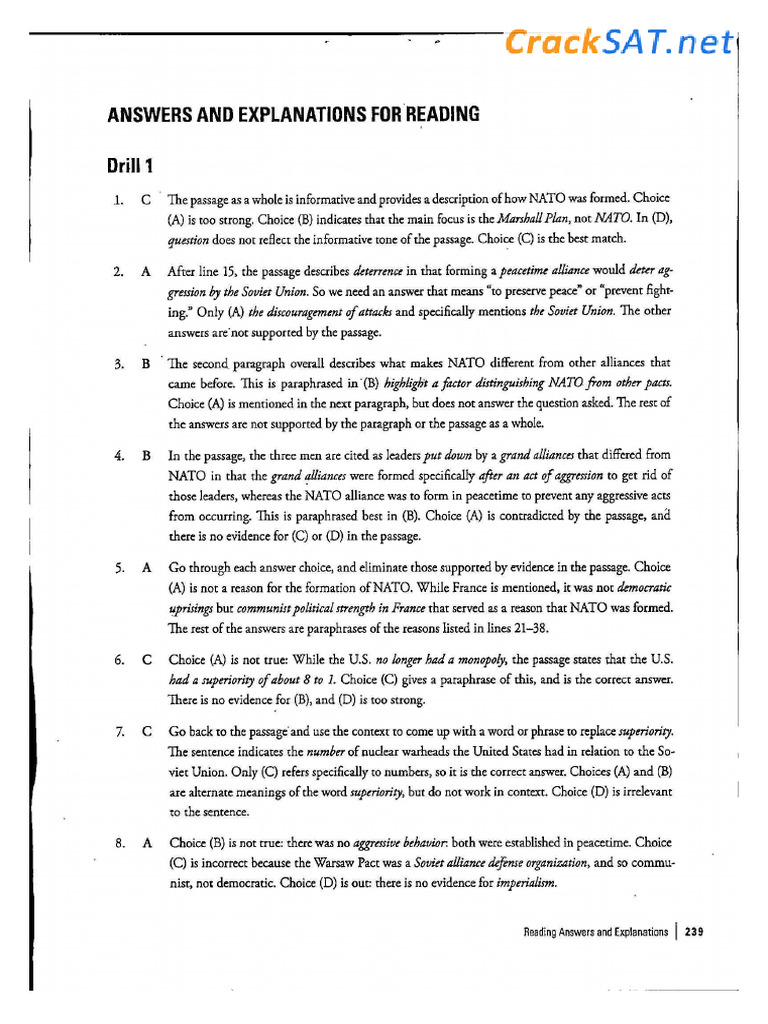SAT Reading Practice Test 1 Answer Explanations | PDF