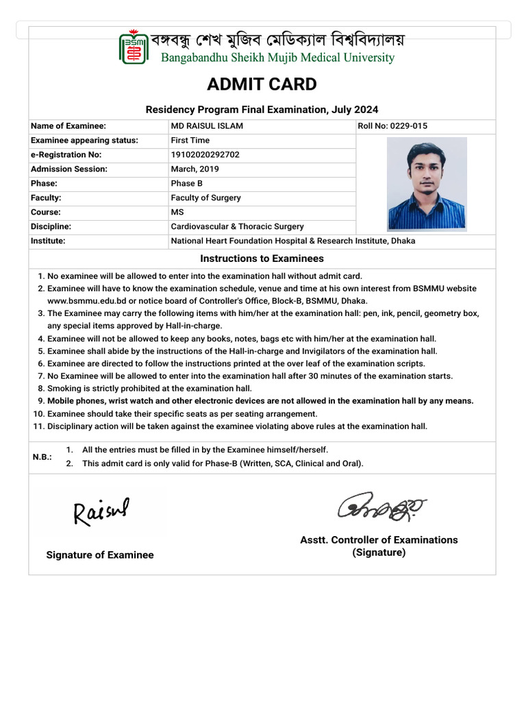 Admit Card for MS Exam, July 2024 | PDF