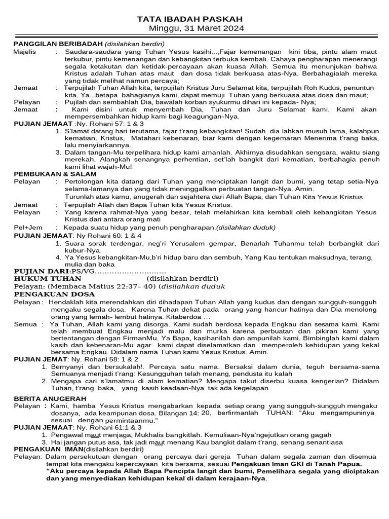Tata Ibadah Paskah 2024 | PDF