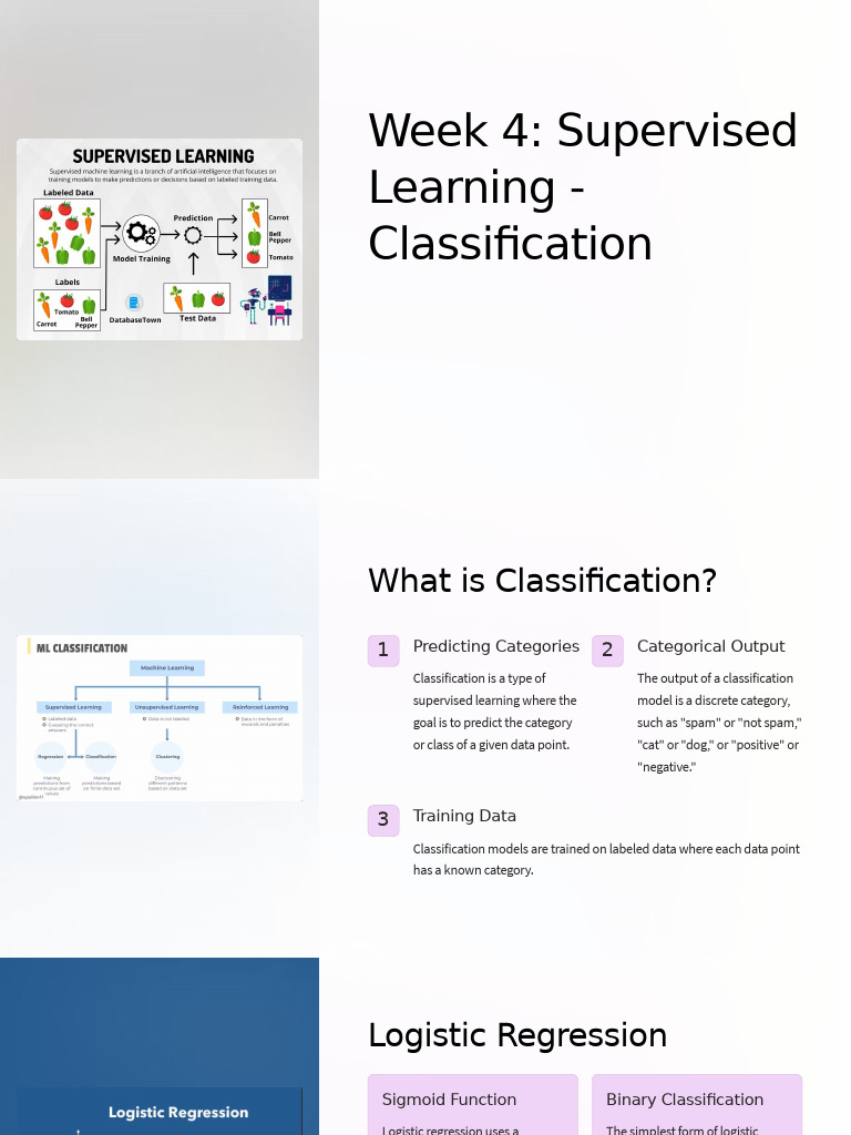Week 4 Supervised Learning Classification | PDF | Logistic Regression | Statistical Classification