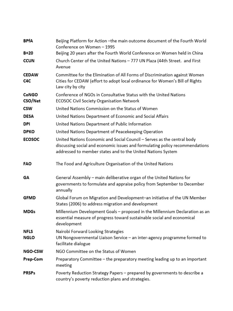 United Nations Glossary of Terms - CSW | PDF | United Nations | International Relations