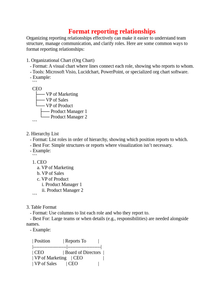 Format Reporting Relationships | PDF
