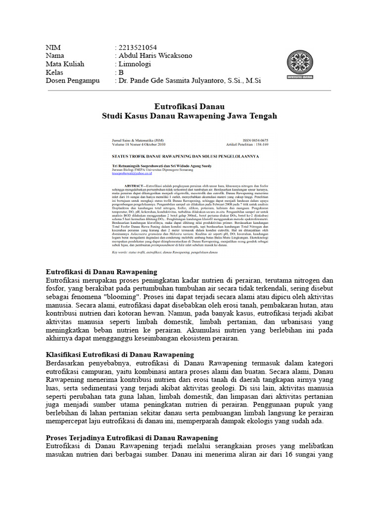 review studycase eutrofikasi | PDF