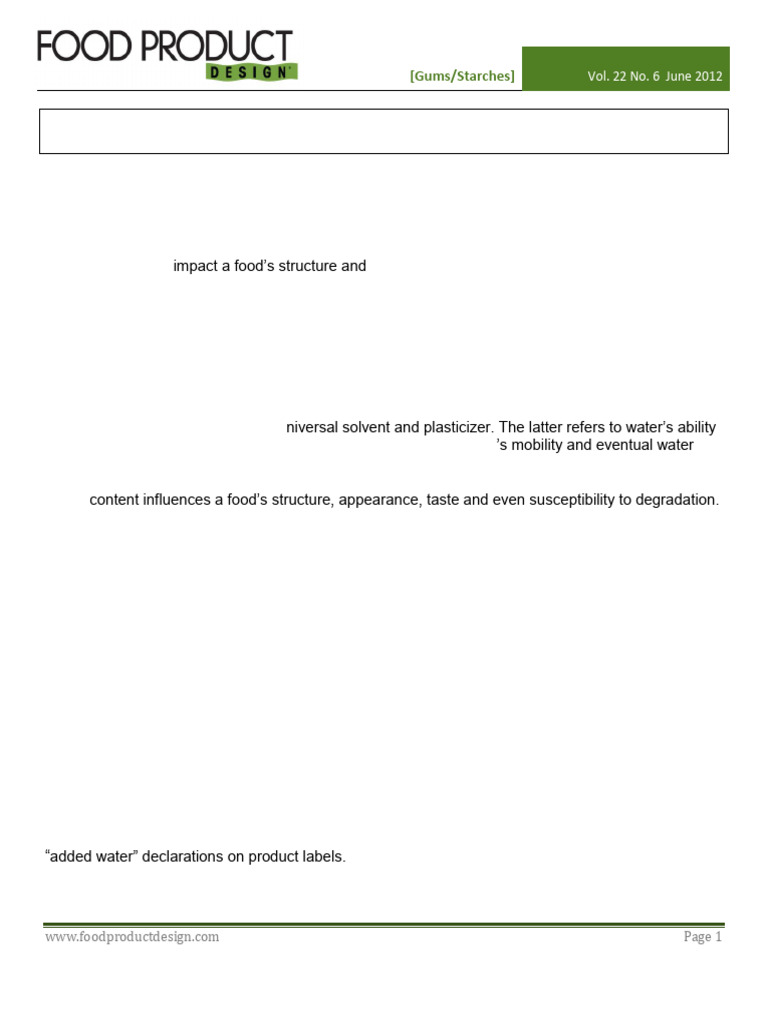 Managing Moisture in Food Formulations | PDF | Water | Molecules