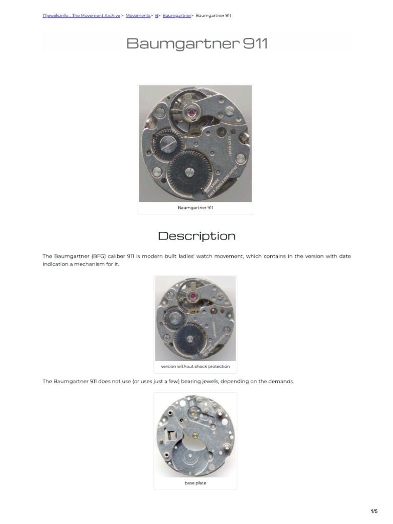 Baumgartner 911 - 17jewels - Info - The Movement Archive | PDF
