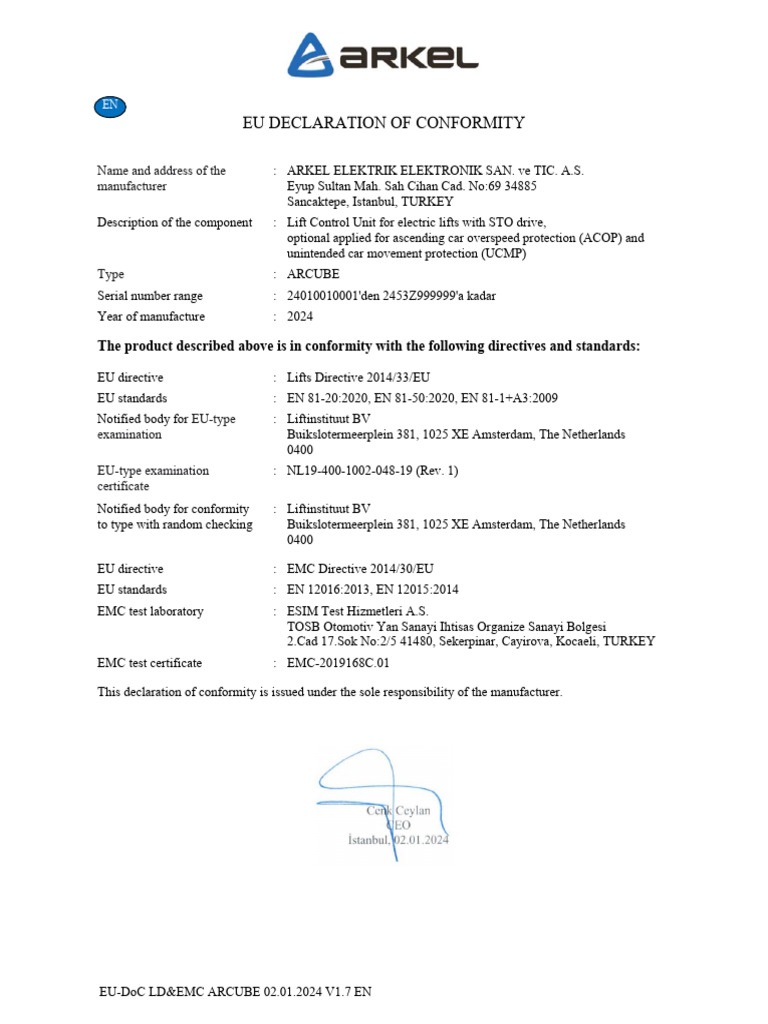 ARCUBE EU Declaration of Conformity | PDF | European Union | Consumer ...