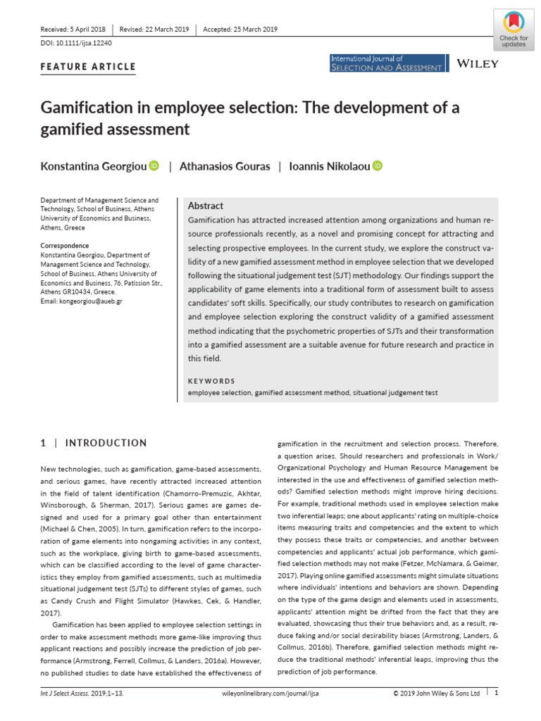 Gami in Employee Selection | PDF | Validity (Statistics) | Psychology