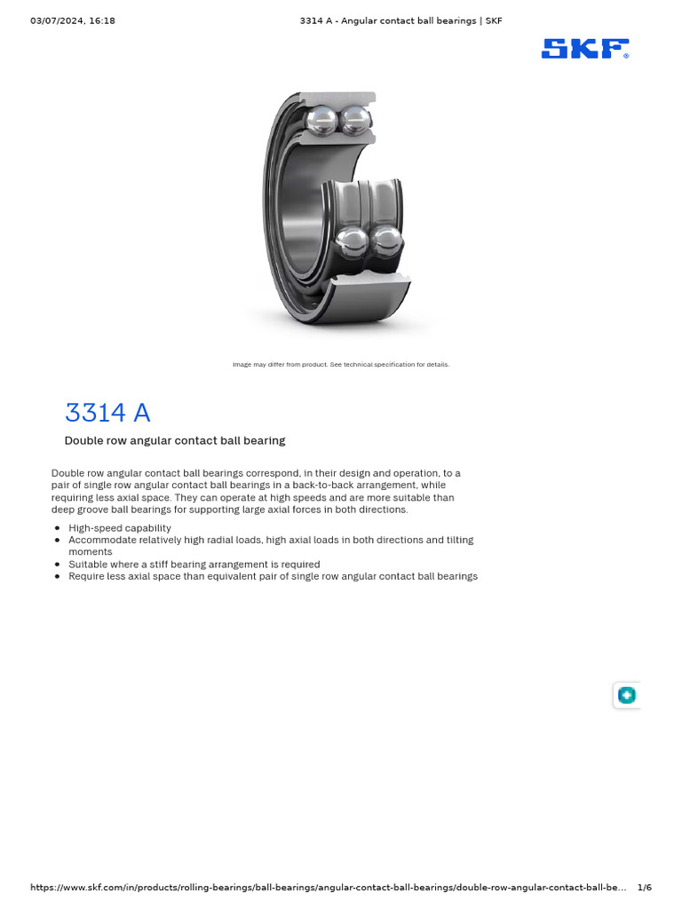 3314 A - Angular Contact Ball Bearings - SKF | PDF | Bearing ...