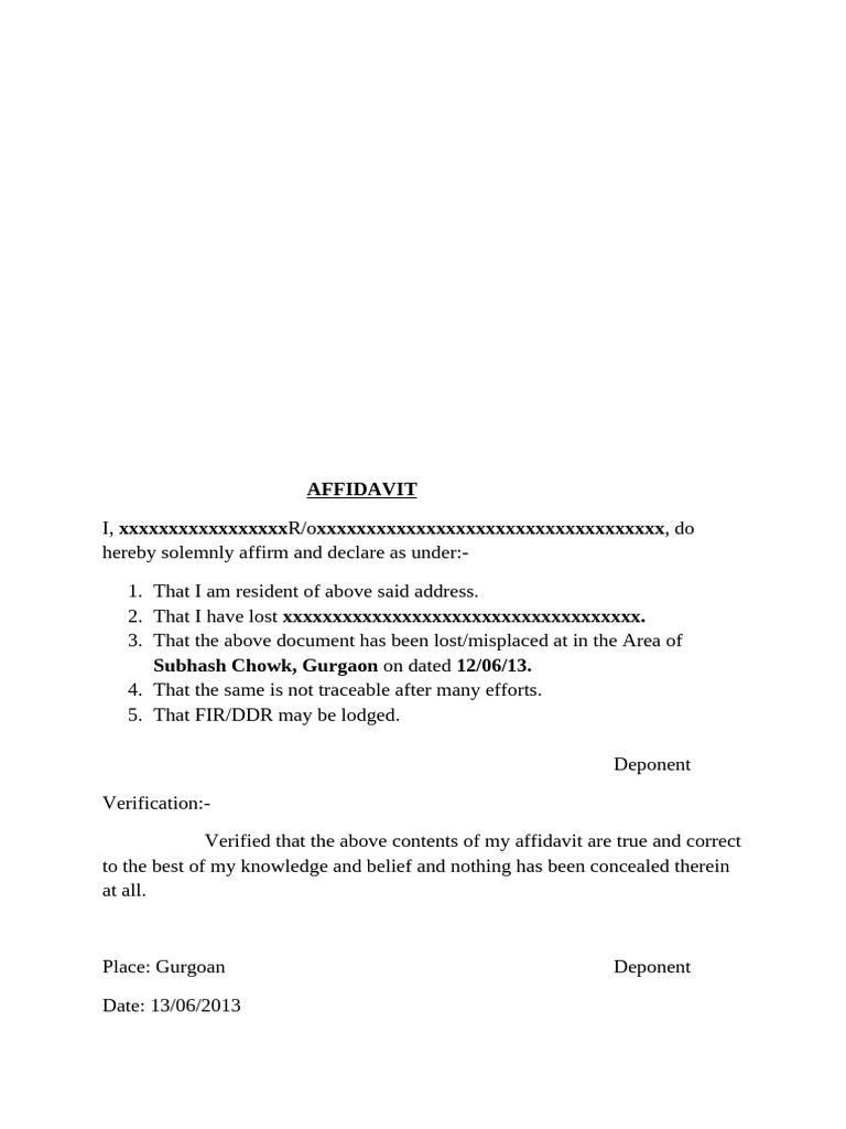 Affidavit of Lost Document Template | PDF