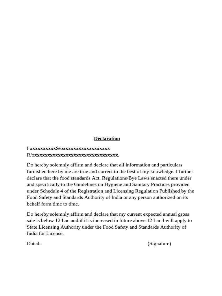 Affidavit For Food Inspection | PDF