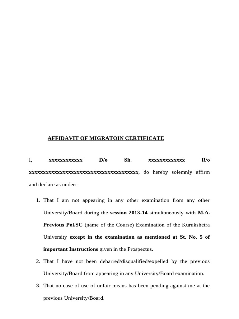 Affidavit for Migration Certificate | PDF