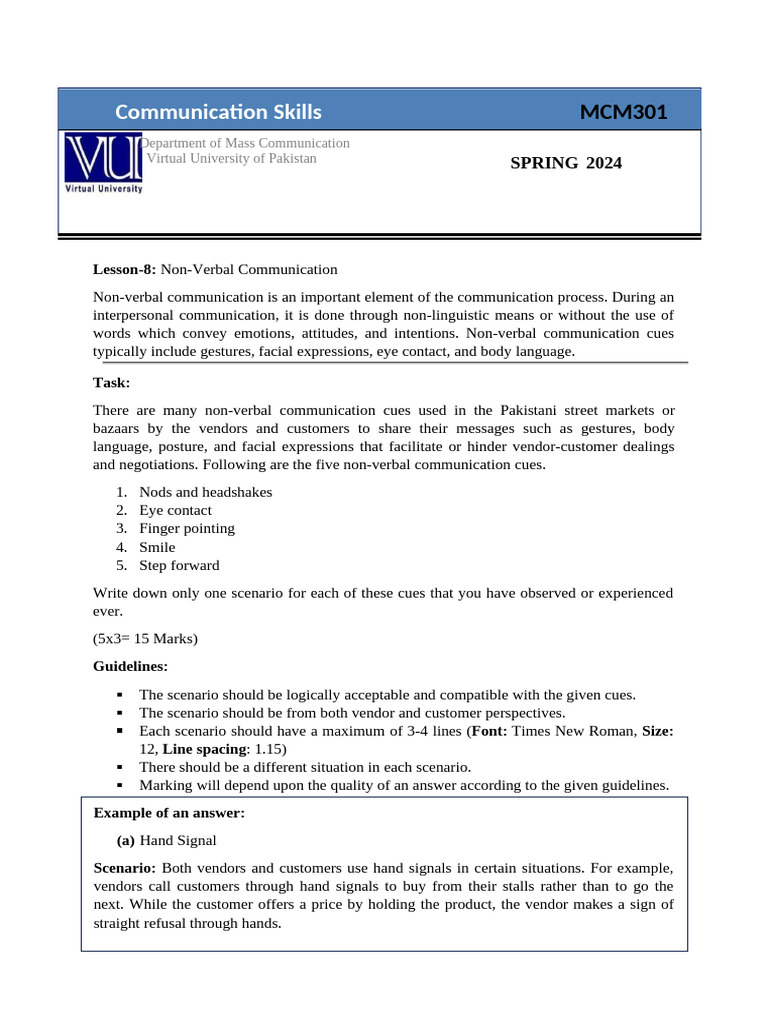 Spring 2024 Mcm301 1 Pdf Nonverbal Communication Communication