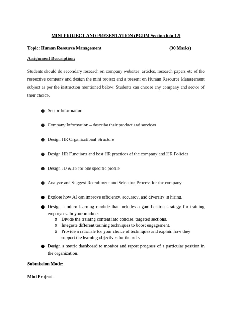 PGDM HRM Mini Project Guide | PDF | Human Resource Management | Business