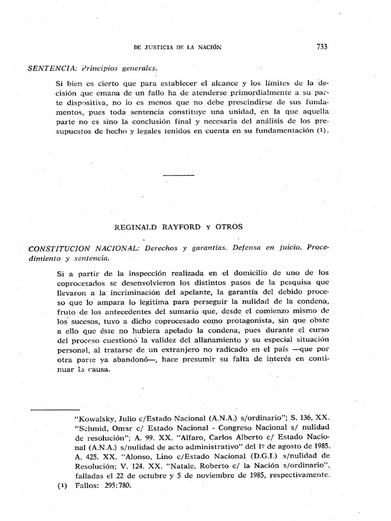 CSJN RAYFORD - Prueba Obtenida Ilegalmente FALLOS 308-733 | PDF