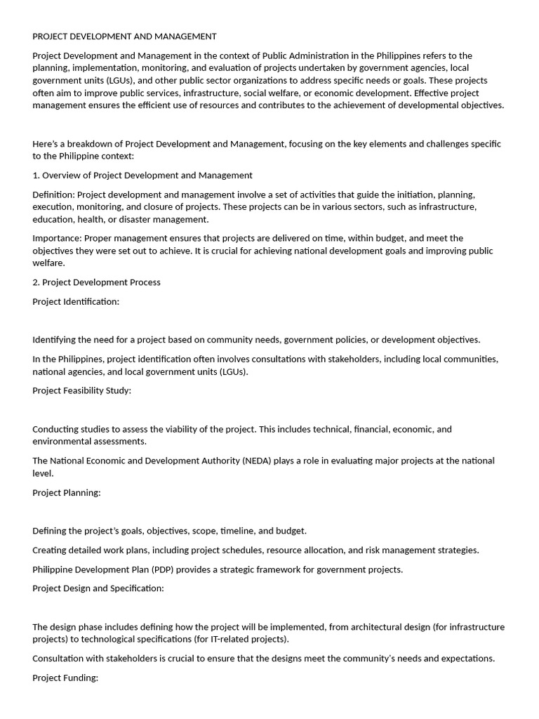 Project Development and Management | PDF | Public–Private Partnership ...