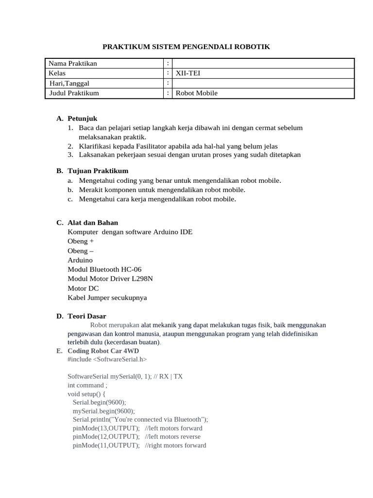 PRAKTIKUM SISTEM PENGENDALI ROBOTIK | PDF