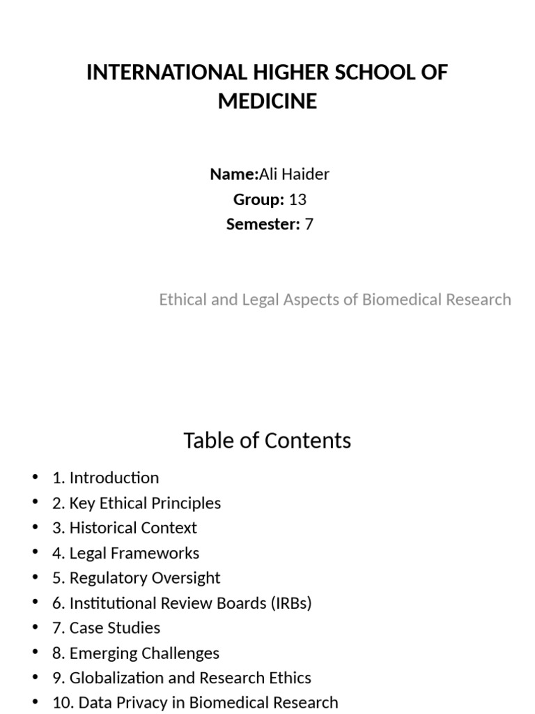 Ethical and Legal Aspects of Biomedical Research | PDF | Institutional ...