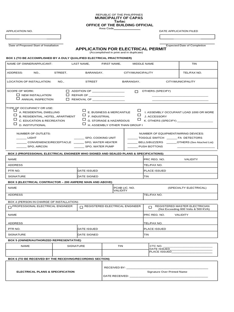 ELECTRICAL-PERMIT-FORM-front-back-3-copies-1 | PDF | Electrical Engineering