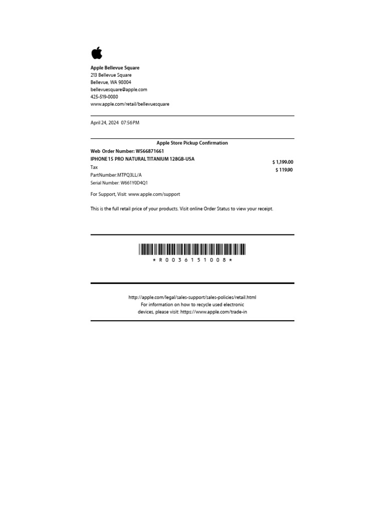 Apple Bellevue Square Order Confirmation | PDF