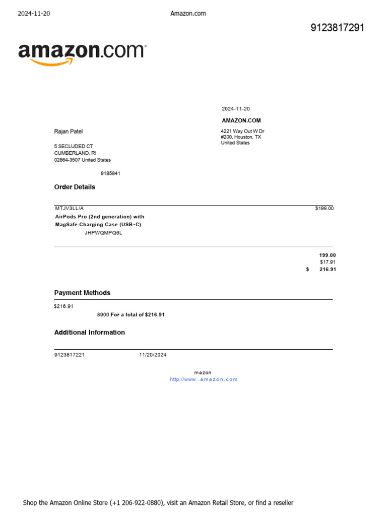 Amazon_usa Airpods Pro 2 Type c | PDF | Receipt | Business