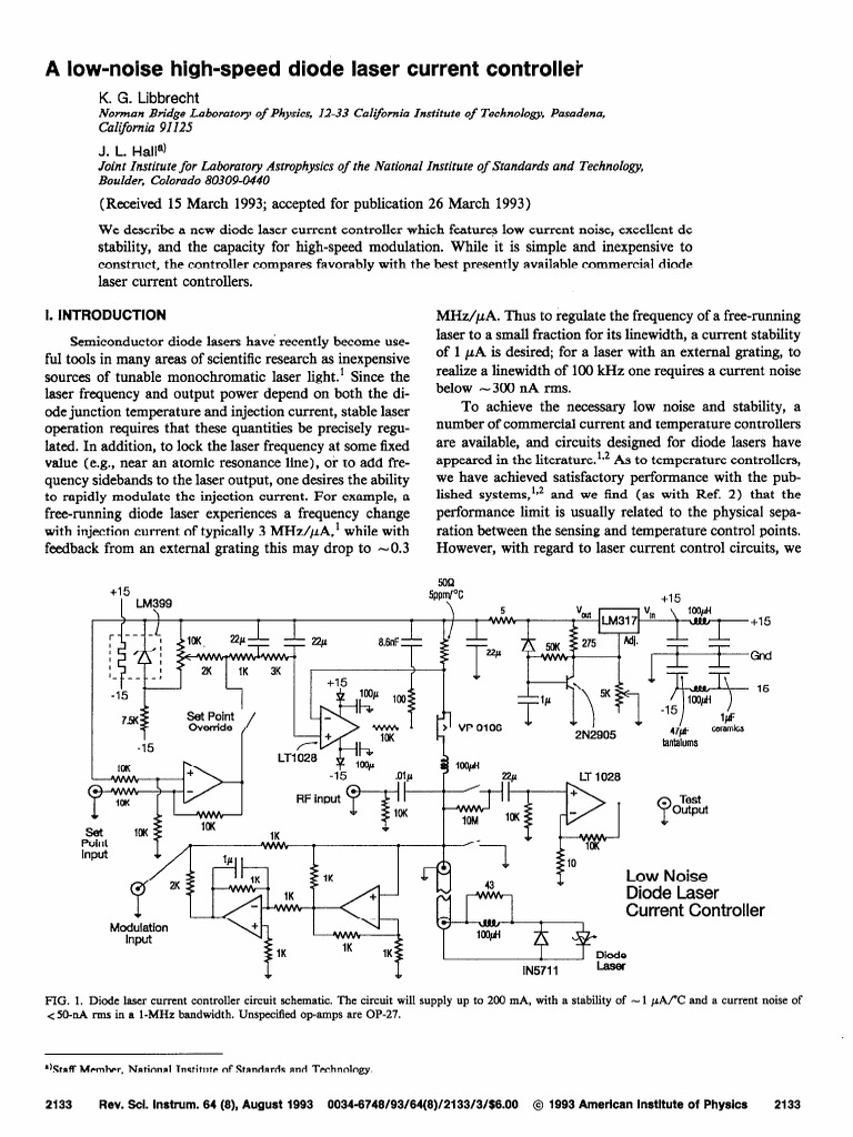 A Low-Noise High-Speed Diode Laser Current Controller (K. G. Libbrecht ...