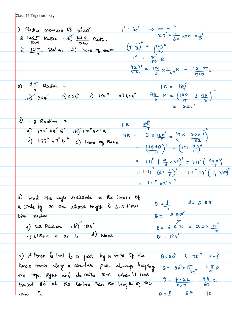 Class 11 Trigonometry Solutions | PDF