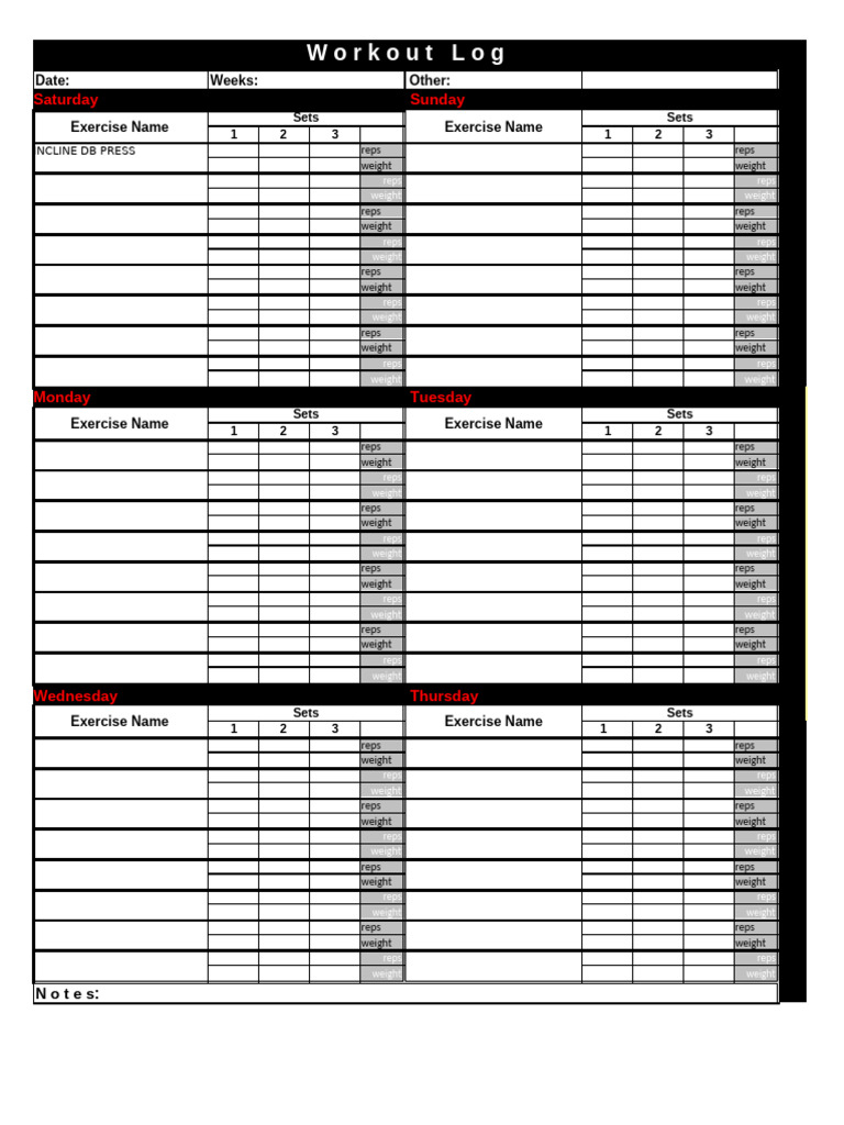 Basic Blank Workout Log | PDF