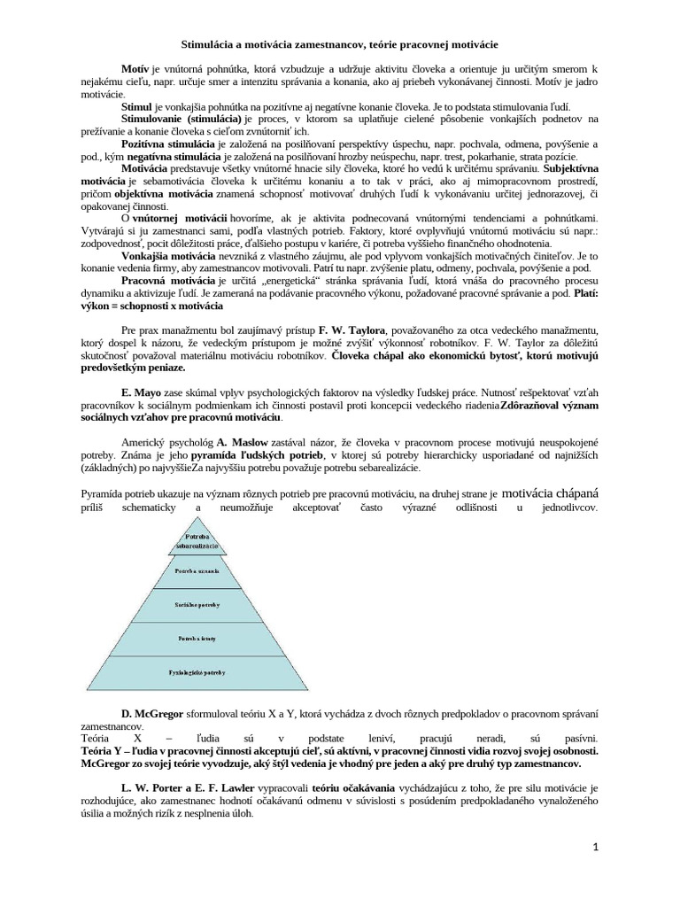 Stimulácia A Motivácia Teórie Pracovnej Motivácie | PDF